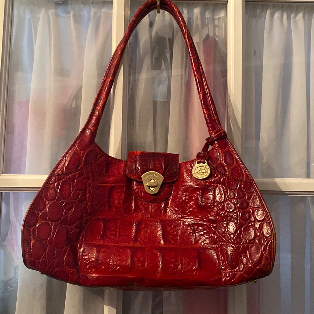 Brahmin Julian Pecan Tote Handbag Red Embossed Croc L… - Gem